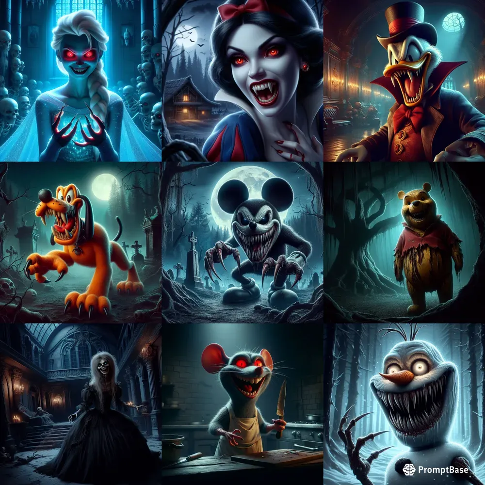 Creepy Disney Characters DALL·E Prompt | PromptBase