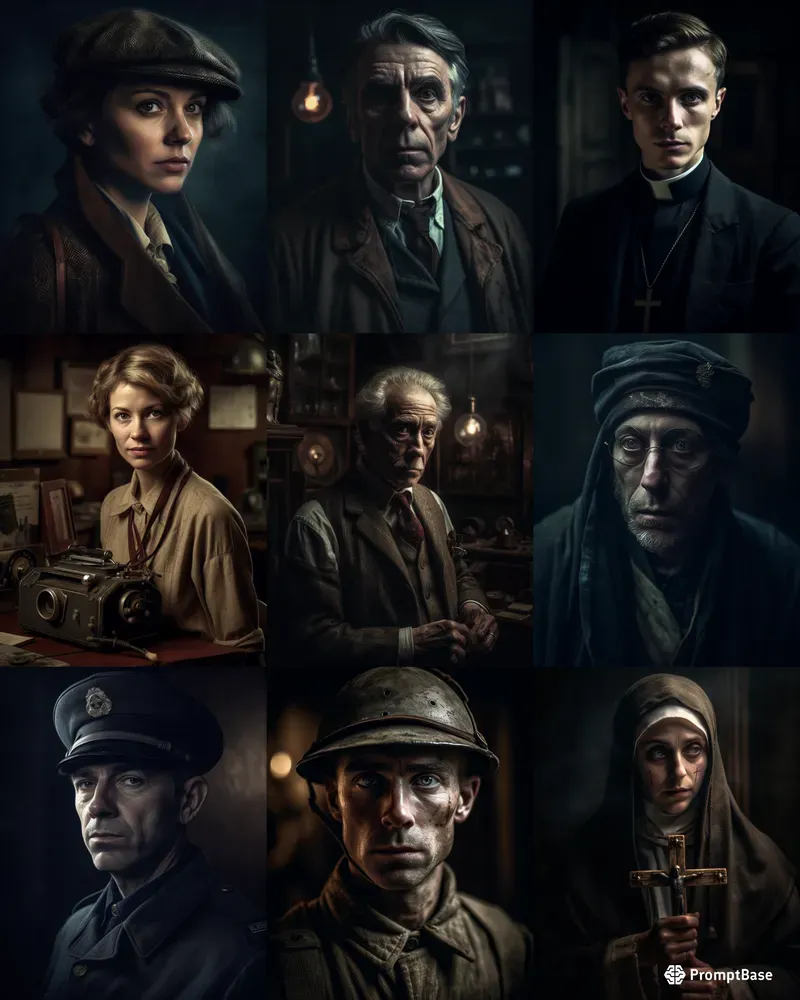 1920 Horror Character Portraits Midjourney Prompt | PromptBase