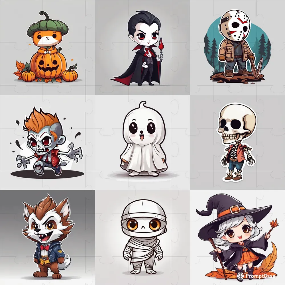 Cute Chibi Halloween Characters Stable Diffusion Prompt | PromptBase