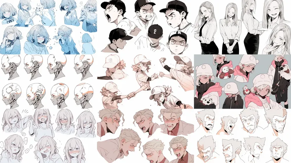 Anime Style Character Concept Art Sketches Midjourney Prompt | PromptBase