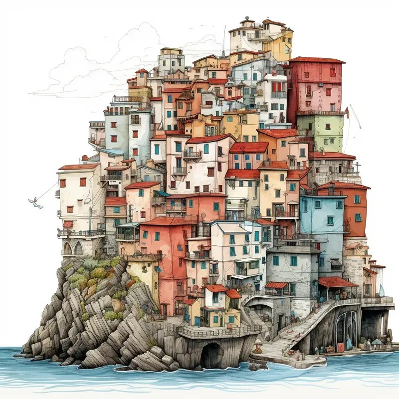 Cute Cities Towns Drawing Posters Postcards Midjourney Prompt | PromptBase