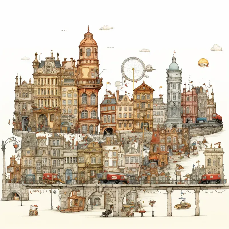 Cute Cities Towns Drawing Posters Postcards Midjourney Prompt | PromptBase