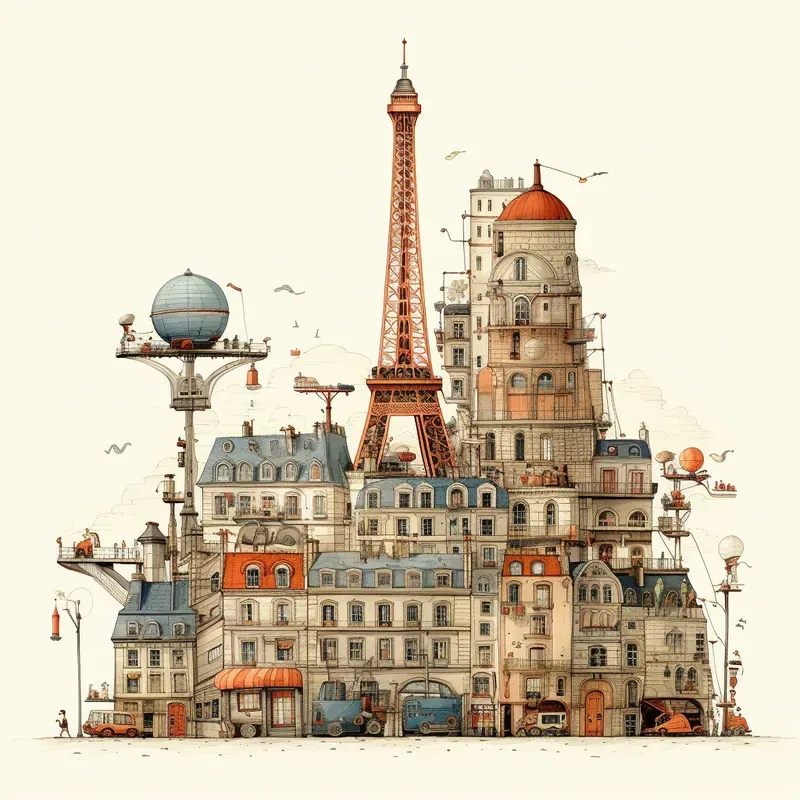Cute Cities Towns Drawing Posters Postcards Midjourney Prompt | PromptBase