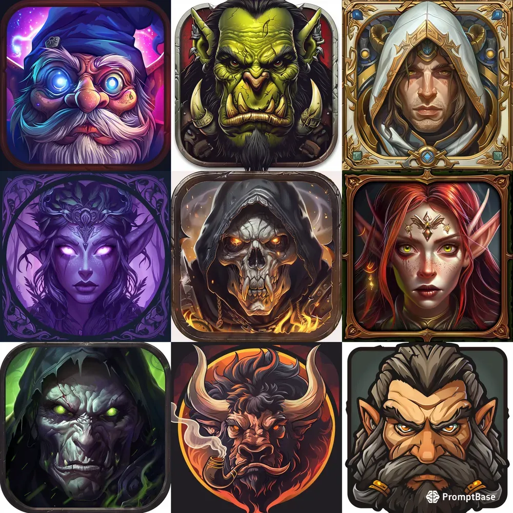 World Of Warcraft Character Logos Midjourney Prompt | PromptBase