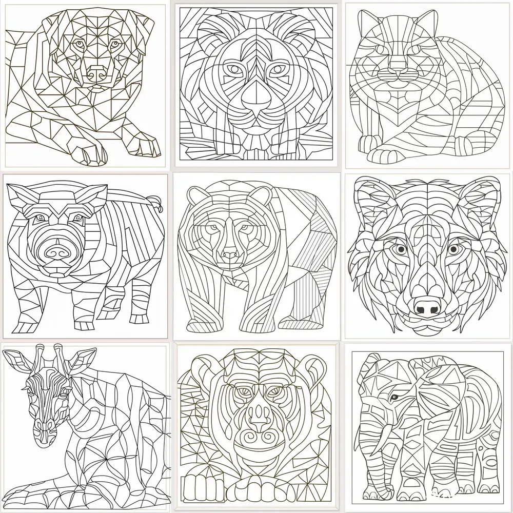 Geometric Pattern Animal Colouring Pages Midjourney Prompt | PromptBase