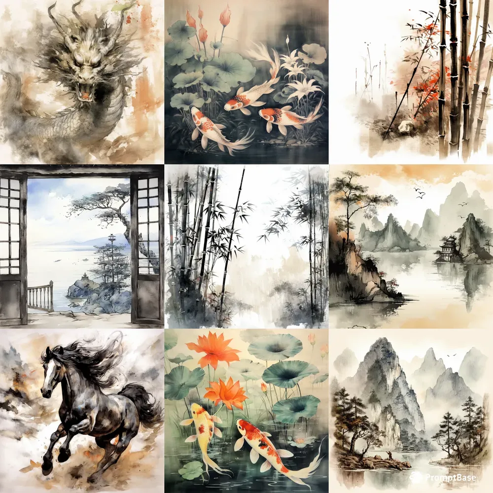 Chinese Water Ink Paintings Midjourney Prompt | PromptBase