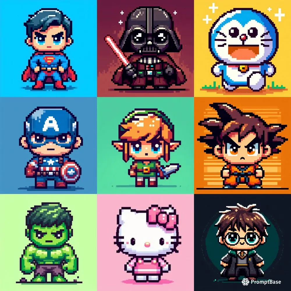 Iconic Pixel Cute Characters DALL·E Prompt | PromptBase