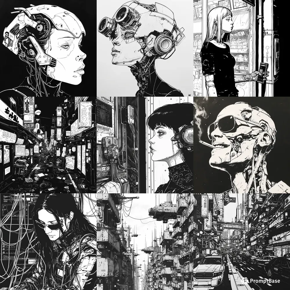Cyborgs And Cyberpunk Drawings Midjourney Prompt | PromptBase