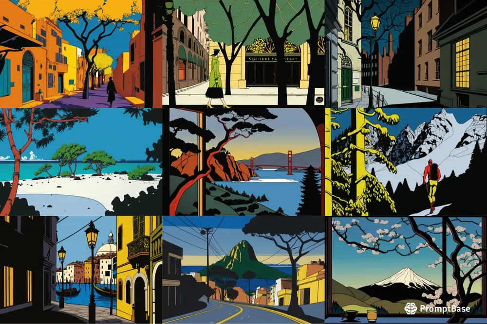 Cityscapes In Bold Graphic Style Midjourney Prompt | PromptBase