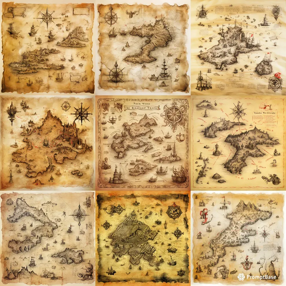 Pirate Treasure Maps Midjourney Prompt | PromptBase