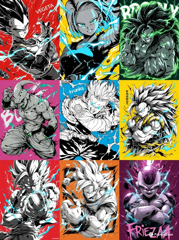 Black And White Dbz Line Art T Shirts Midjourney Prompt | PromptBase