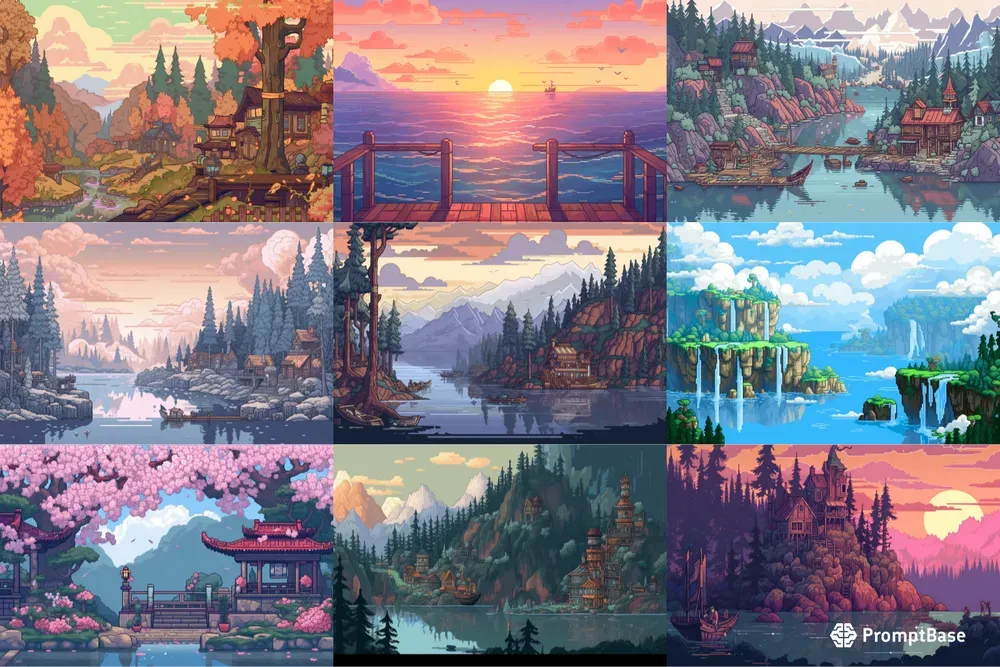 16 Bit Pixel Art Desktop Wallpapers Midjourney Prompt | PromptBase