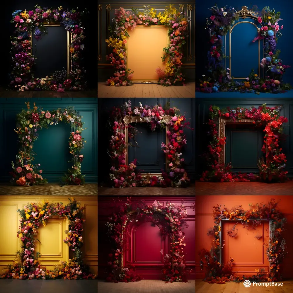 Floral Frame Digital Backdrops Midjourney Prompt | PromptBase
