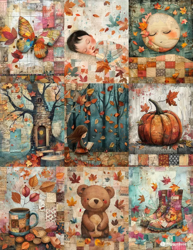 Quilted Autumn Junk Journal Pages Midjourney Prompt | PromptBase