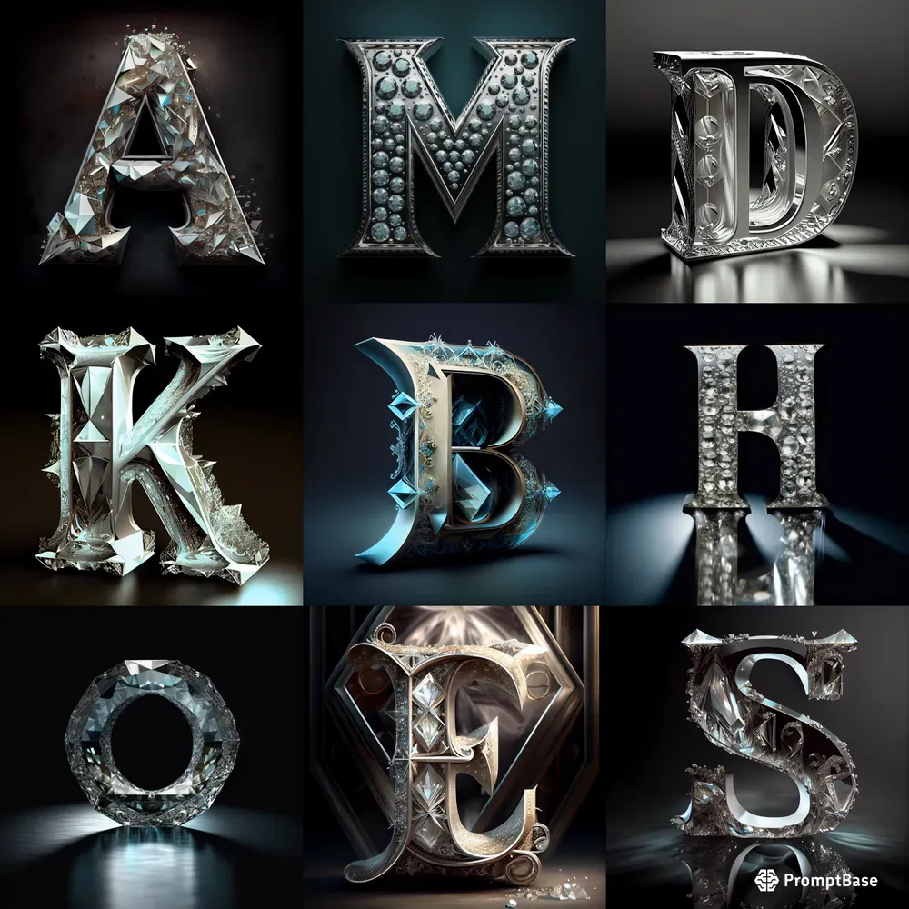 3D Diamond Letter Designs Midjourney Prompt | PromptBase