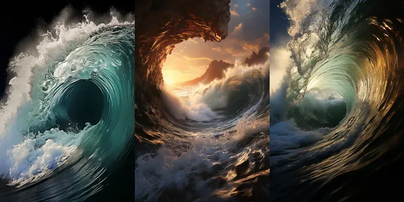 Colossal Wave Curl Photographs Midjourney Prompt | PromptBase