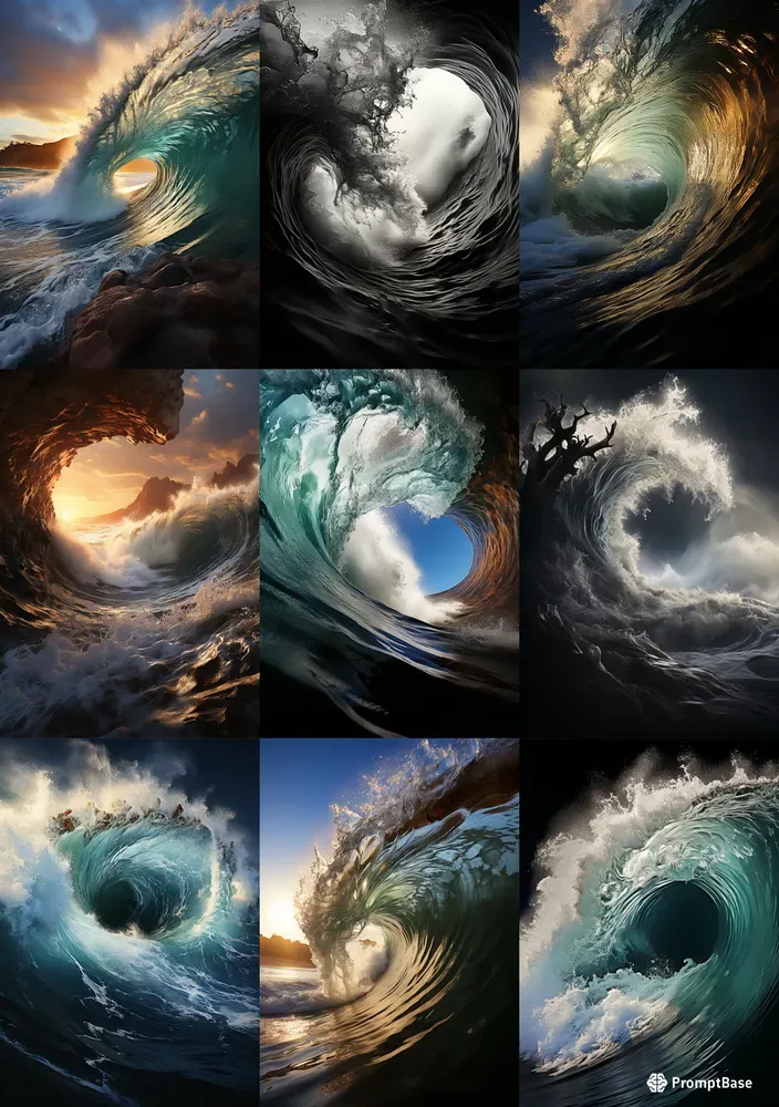 Colossal Wave Curl Photographs Midjourney Prompt | PromptBase