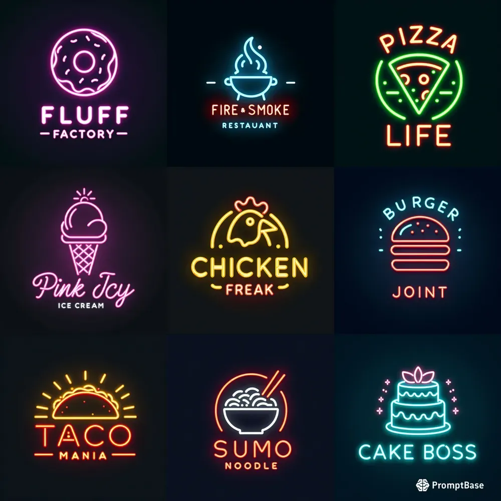 Minimal Neon Restaurant Logos DALL·E Prompt | PromptBase