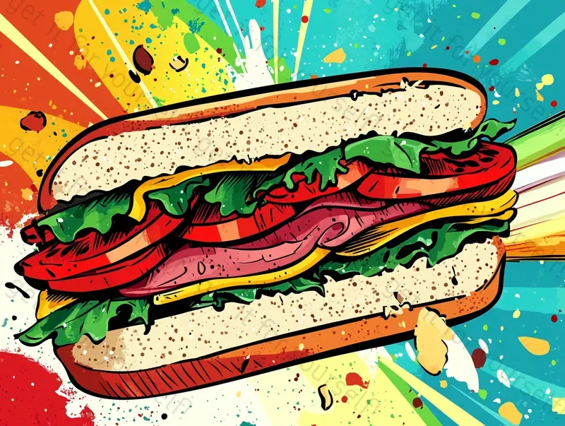 Explosive Eats Pop Art Food Fantasias Midjourney Prompt | PromptBase