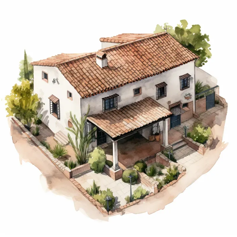 Illustrated Spanish Style Houses Midjourney Prompt | PromptBase