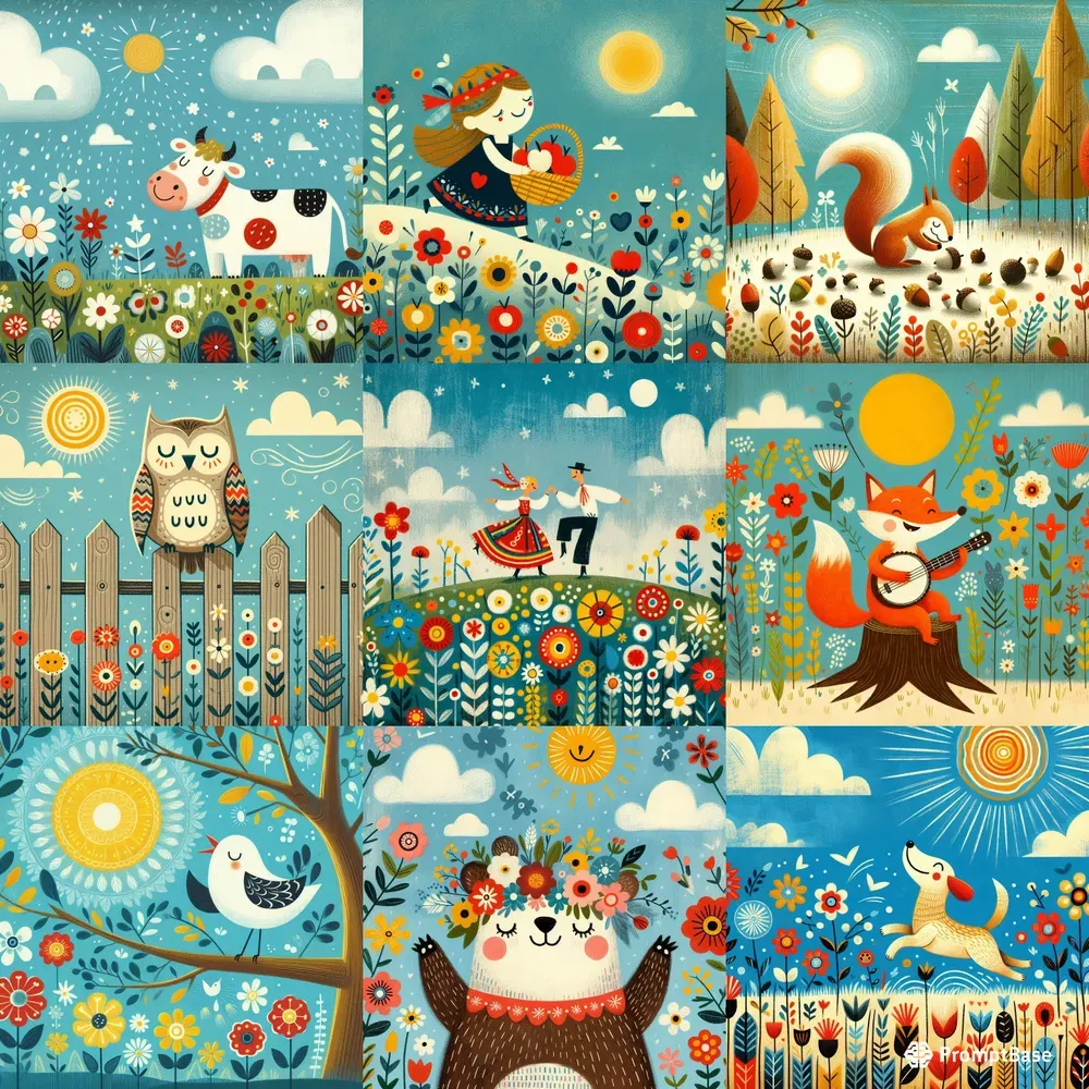 Whimsical Folk Art Illustrations DALL·E Prompt | PromptBase