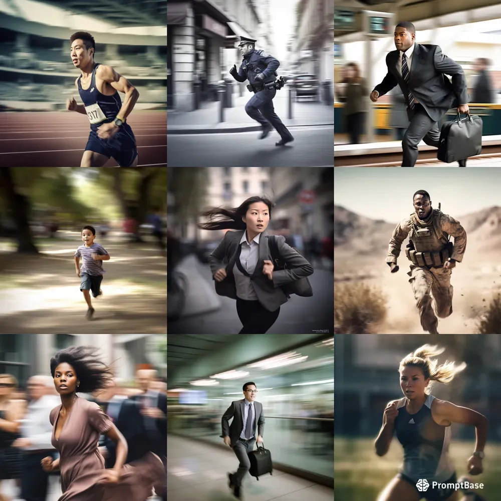 Dynamic Running Shots Midjourney Prompt | PromptBase