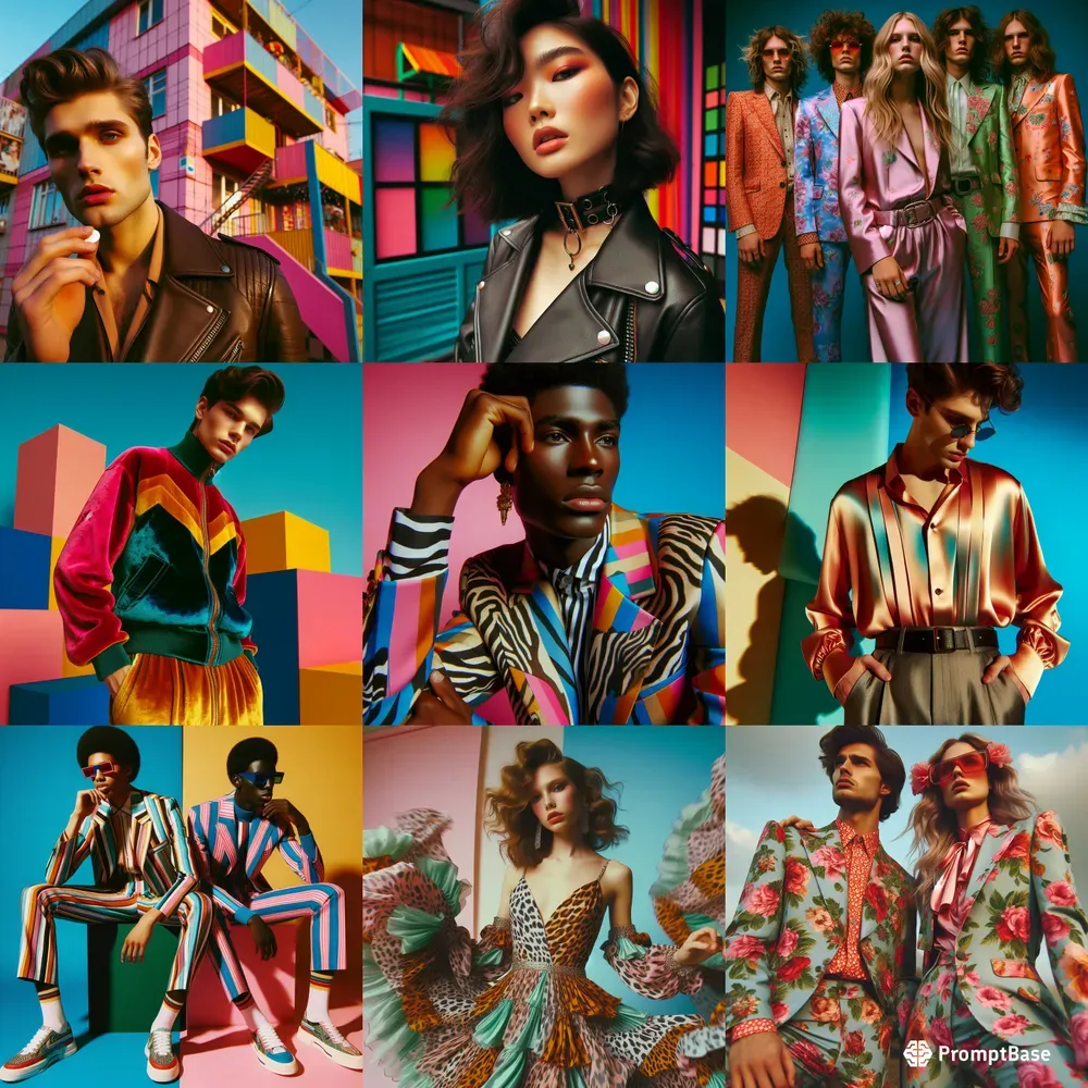 80s Fashion Editorial Kitsch Photographs DALL·E Prompt | PromptBase