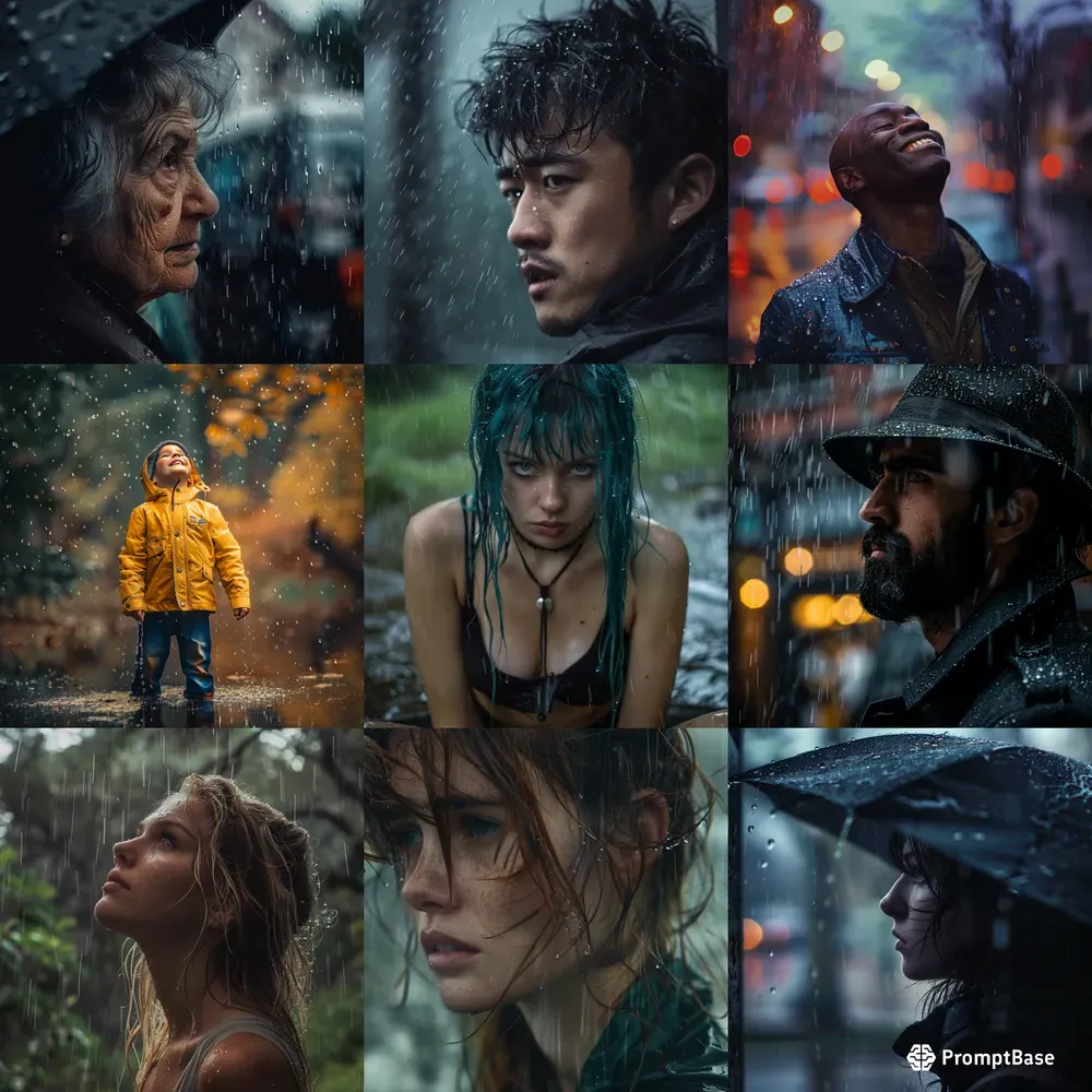 Realistic Rain Portrait Photographs Midjourney Prompt | PromptBase