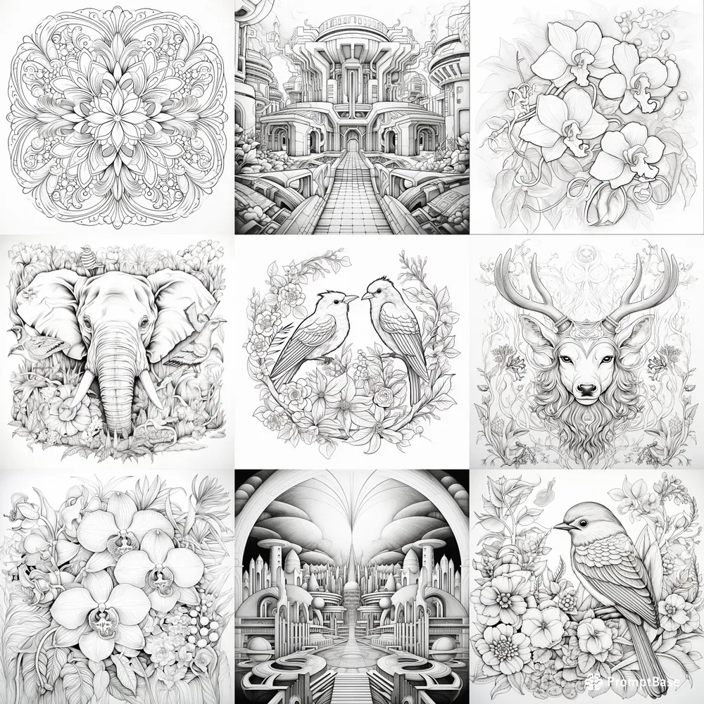 Beautiful Adult Coloring Books Pages Midjourney Prompt | PromptBase