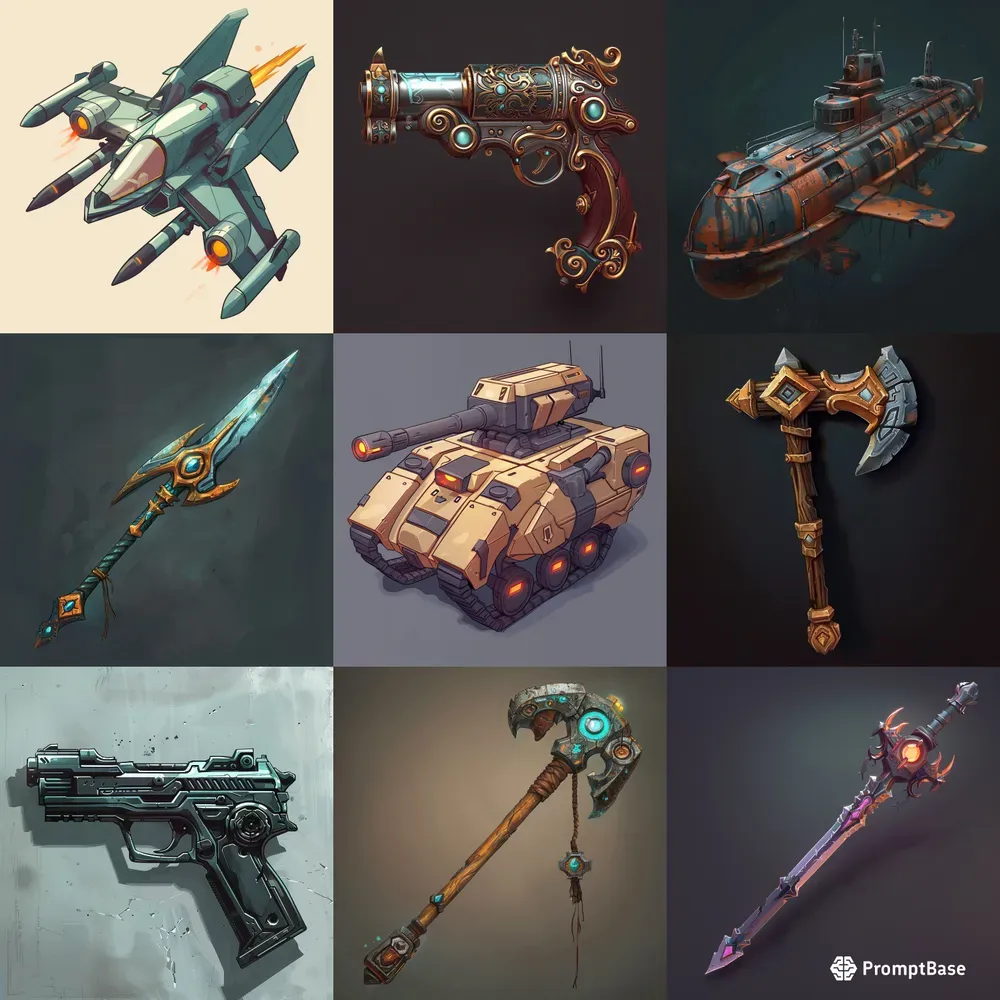 Epic Indie Video Games Weapons Midjourney Prompt | PromptBase