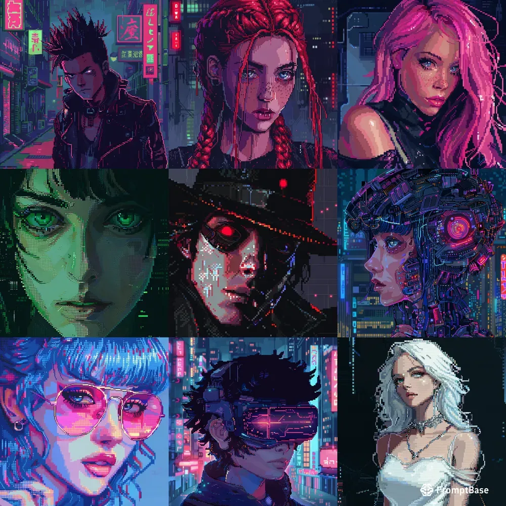 Cyberpunk Pixel Art Portraits Midjourney Prompt | PromptBase