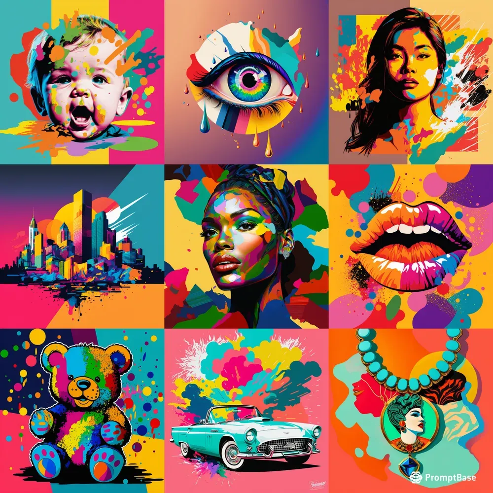 Colorful Pop Art - Collage Style Midjourney Prompt | PromptBase
