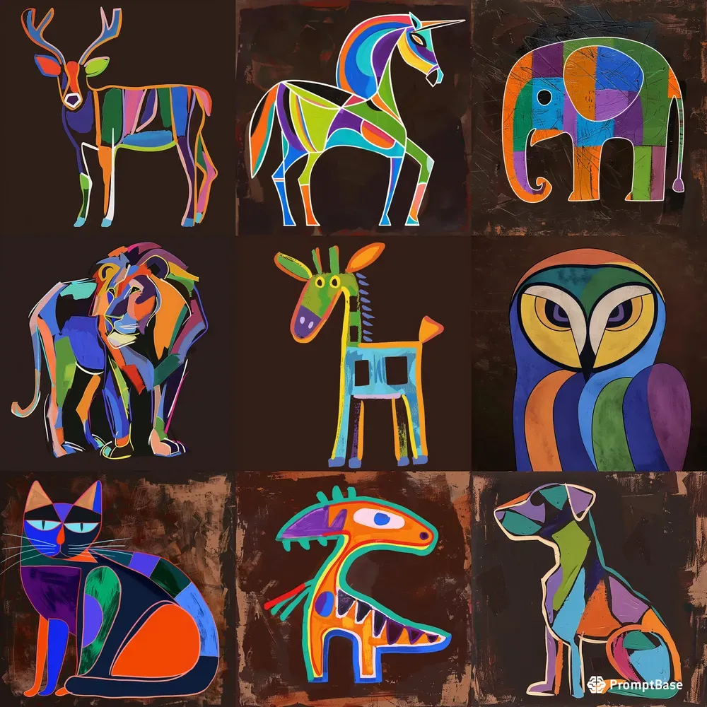 Simple Linear Colourful Animals Midjourney Prompt | PromptBase