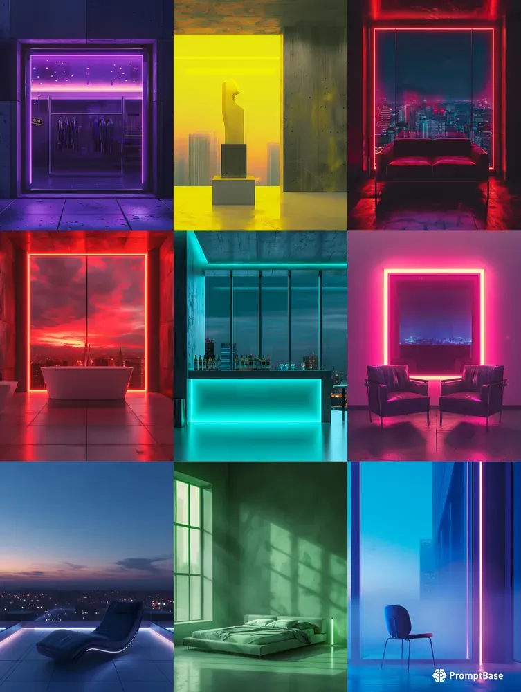 Spaces Of Neon Minimalisms Midjourney Prompt | PromptBase
