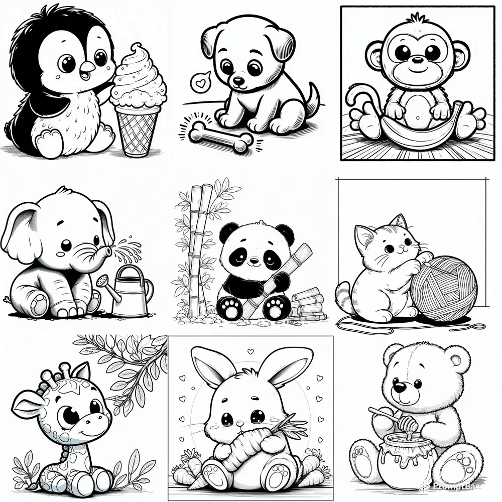 Cuddly Animals Coloring Pages DALL·E Prompt | PromptBase