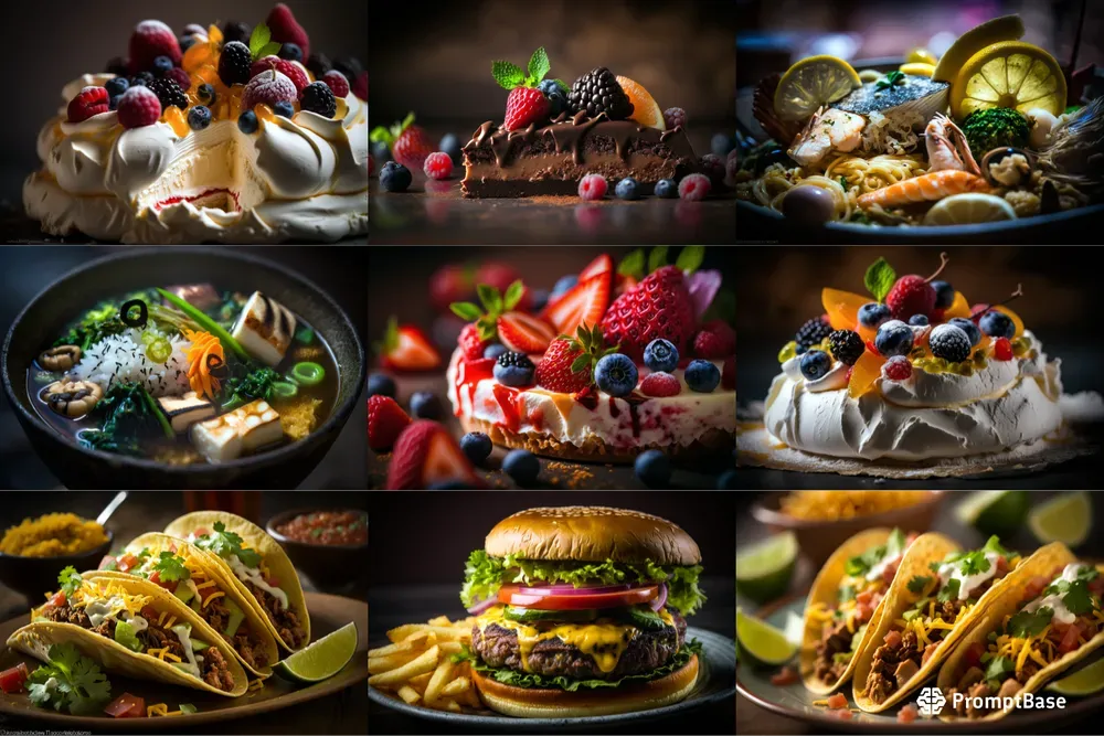 Realistic Tempting Gourmet Food Artworks Midjourney Prompt | PromptBase