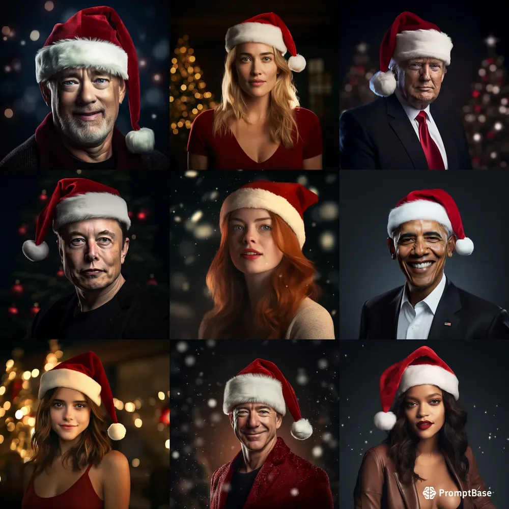 Famous People Wearing Santas Hat Midjourney Prompt | PromptBase