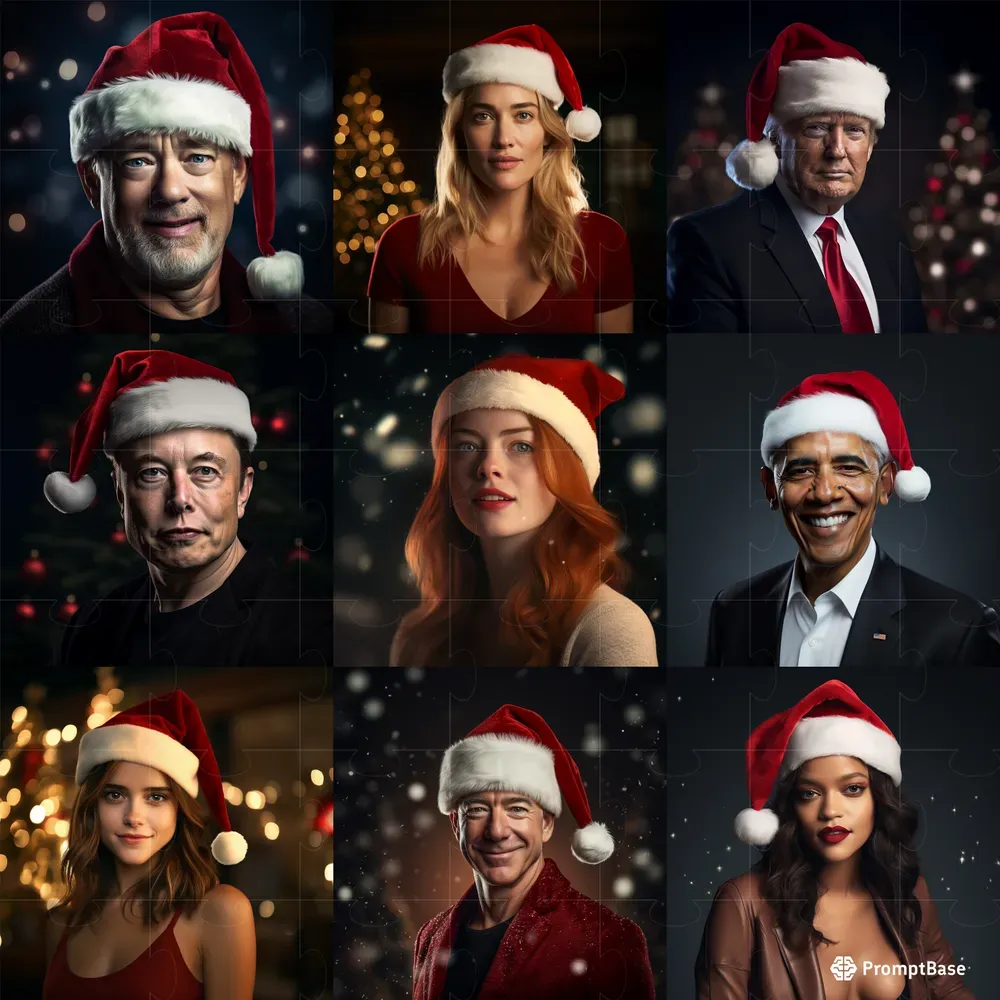 Famous People Wearing Santas Hat Midjourney Prompt | PromptBase