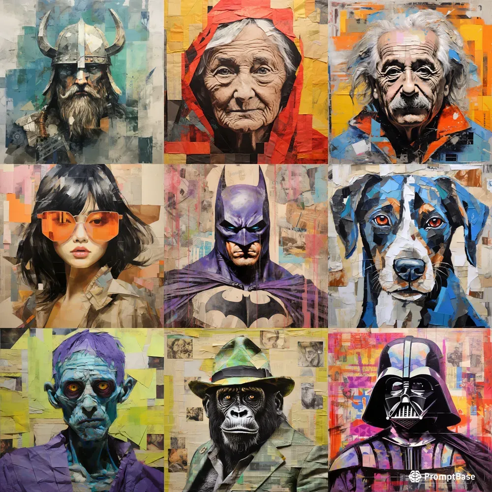 Paper Collage Art Portraits Midjourney Prompt | PromptBase