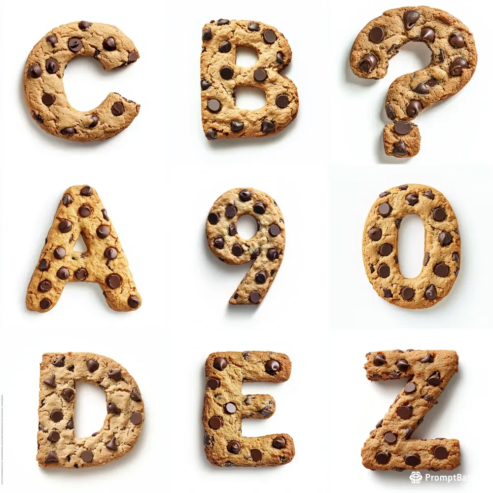 Letters Made Of Chocolate Chip Cookies Midjourney Prompt | PromptBase