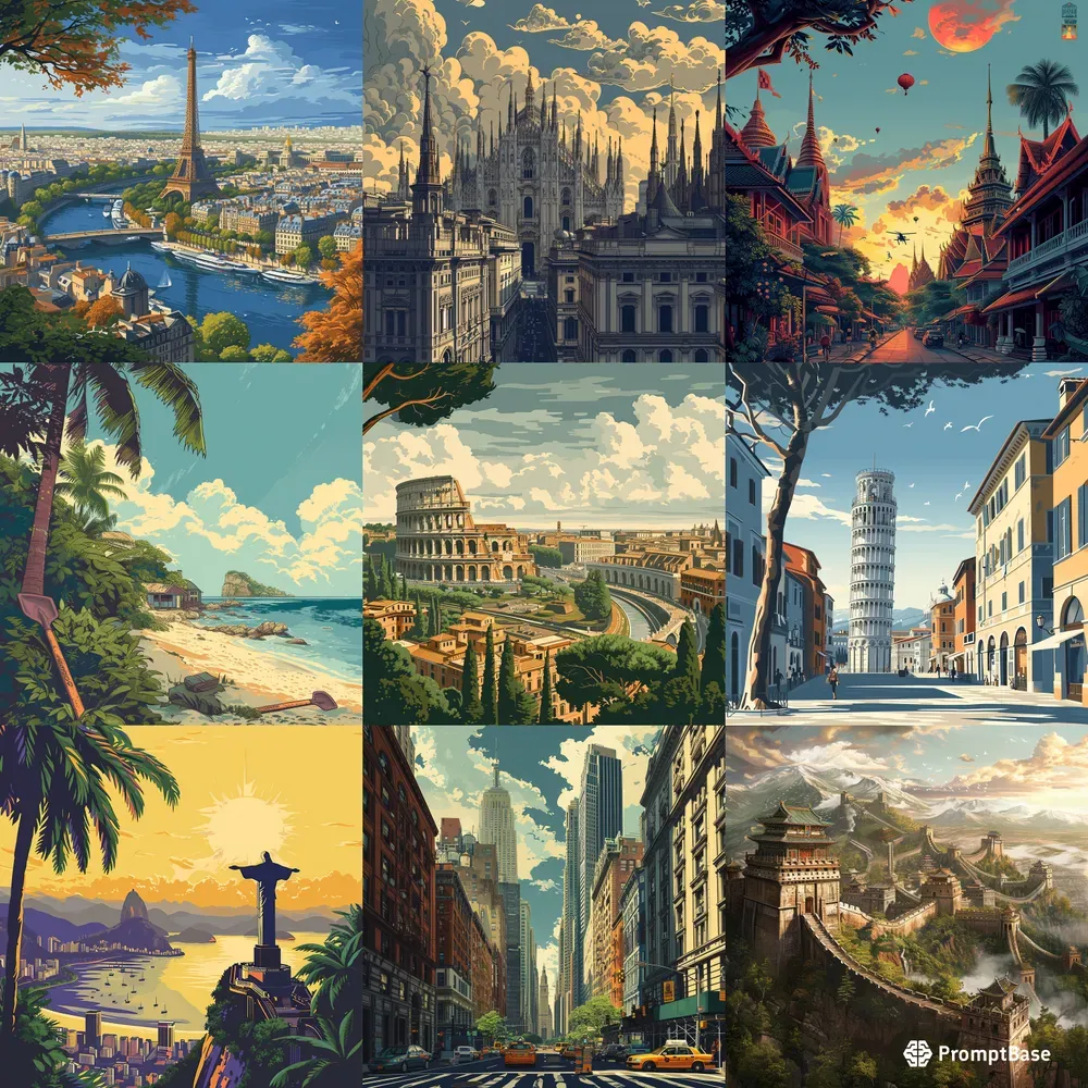 Illustrations Of The Most Famous Cities Midjourney Prompt | PromptBase
