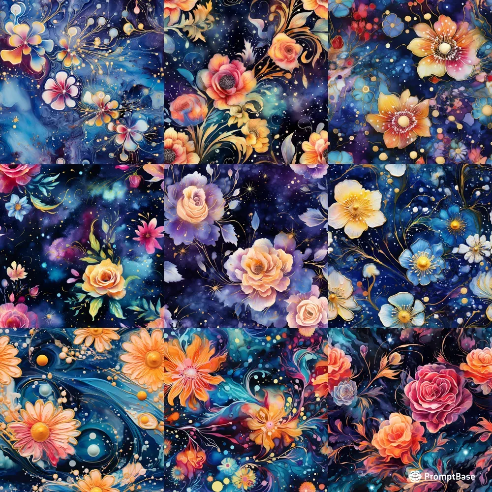 Etsy Watercolor Cosmic Flower Tiles Midjourney Prompt | PromptBase