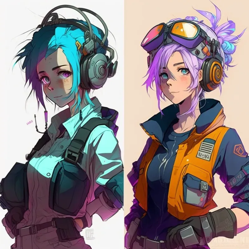 Neon Inventor Anime Girls Character Concept Art Midjourney Prompt ...