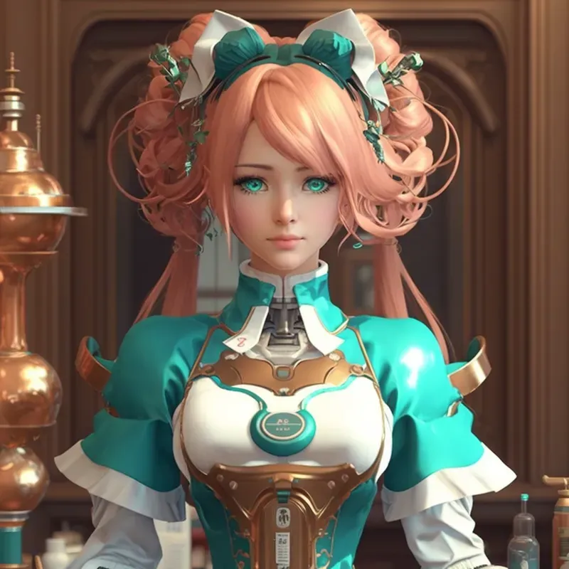 Robot Maid Anime Girls Cute Avatars 3D Midjourney Prompt | PromptBase