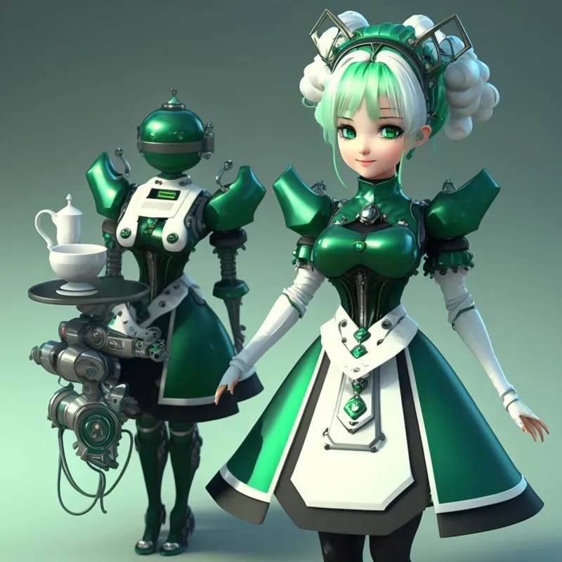 Robot Maid Anime Girls Cute Avatars 3D Midjourney Prompt | PromptBase