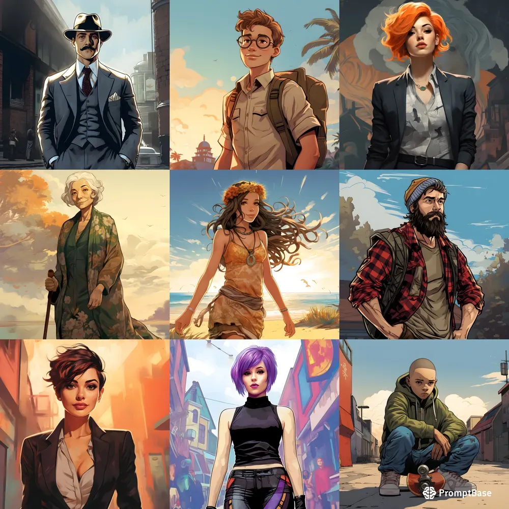 Comic Book Style Character Illustrations Midjourney Prompt | PromptBase