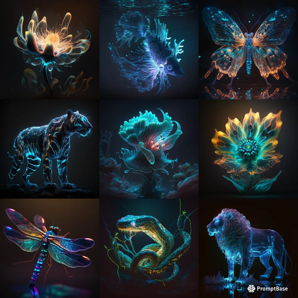Bioluminescent Neon Creatures Midjourney Prompt | PromptBase