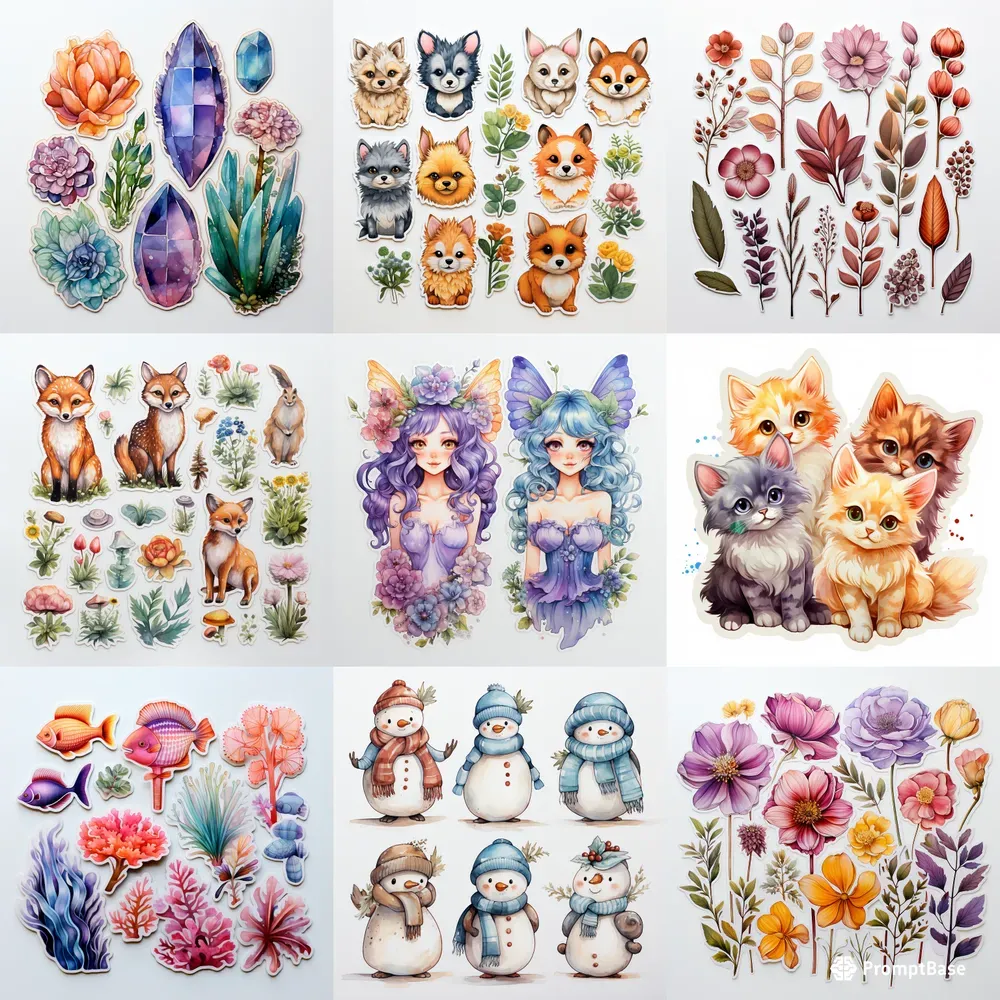 Watercolor Sticker Collections Midjourney Prompt | PromptBase