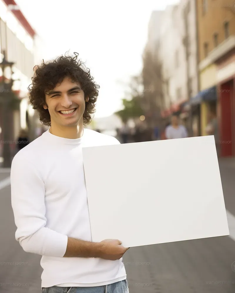 Hyper Real People Holding Blank Signs Midjourney Prompt | PromptBase