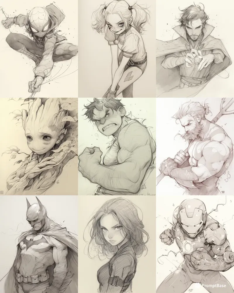 Sketch Style Comic Characters Midjourney Prompt | PromptBase